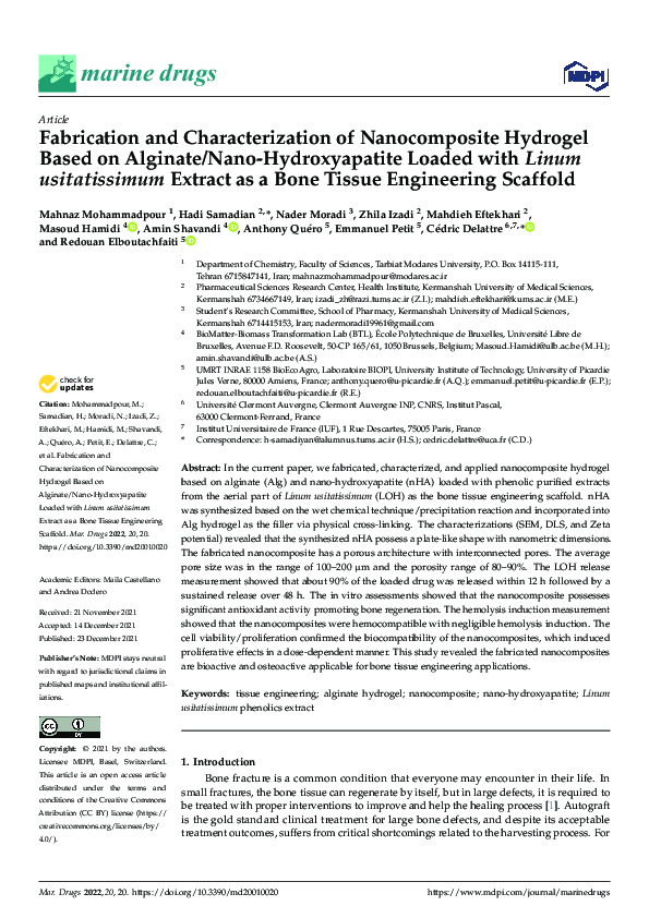 (PDF) Fabrication and Characterization of Nanocomposite Hydrogel Based on Alginate/Nano ...