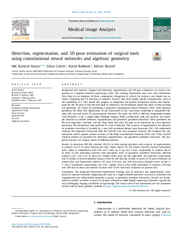 Pdf Detection Segmentation And 3d Pose Estimation Of Surgical Tools Using Convolutional
