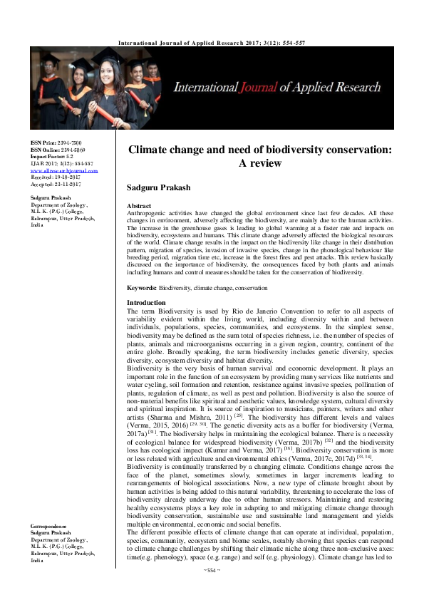 (PDF) Climate change and need of biodiversity conservation: A review