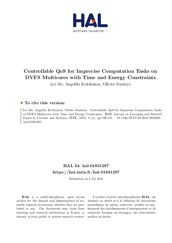 (PDF) Controllable QoS for Imprecise Computation Tasks on DVFS Multicores With Time and Energy ...