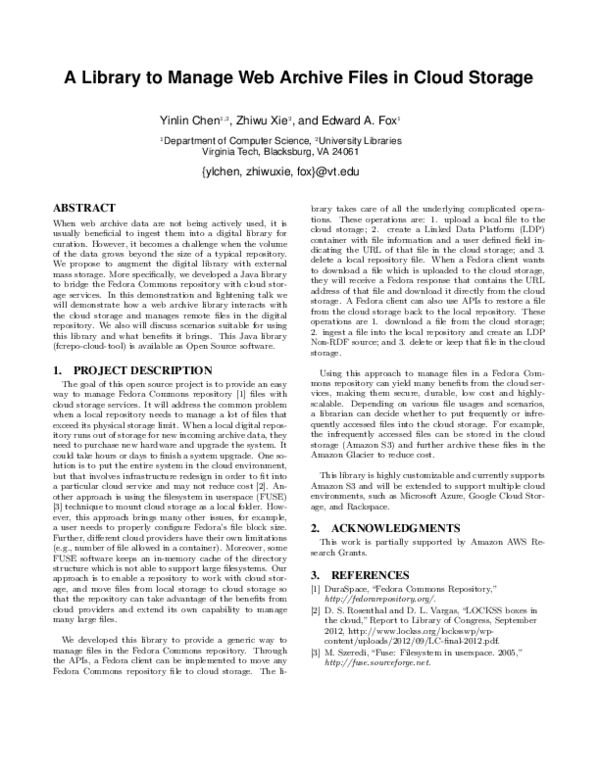 (PDF) A Library to Manage Web Archive Files in Cloud Storage
