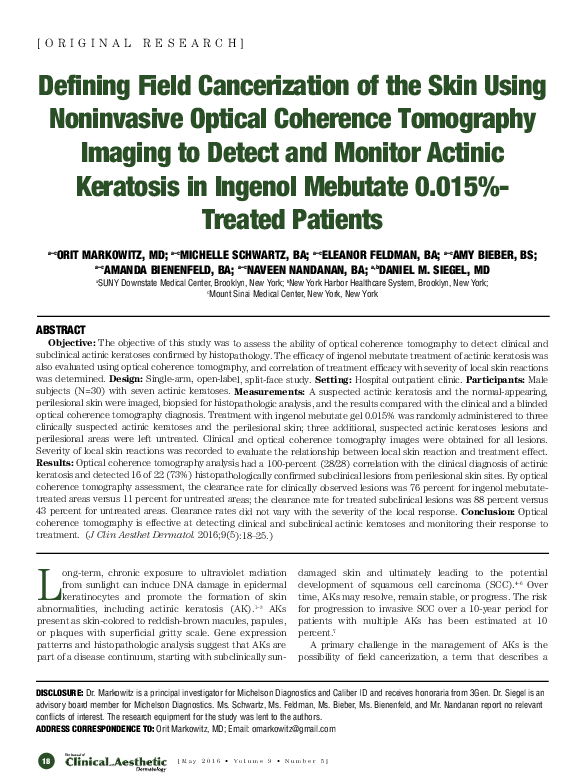 (PDF) Defining Field Cancerization of the Skin Using Noninvasive ...