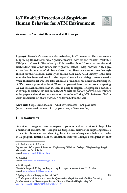 Pdf Iot Enabled Detection Of Suspicious Human Behavior For Atm