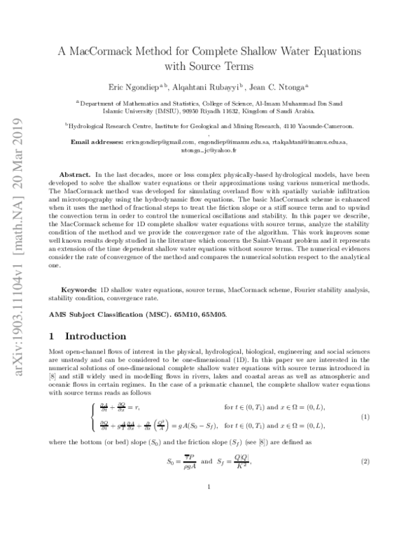 (PDF) A MacCormack Method for Complete Shallow Water Equations with ...