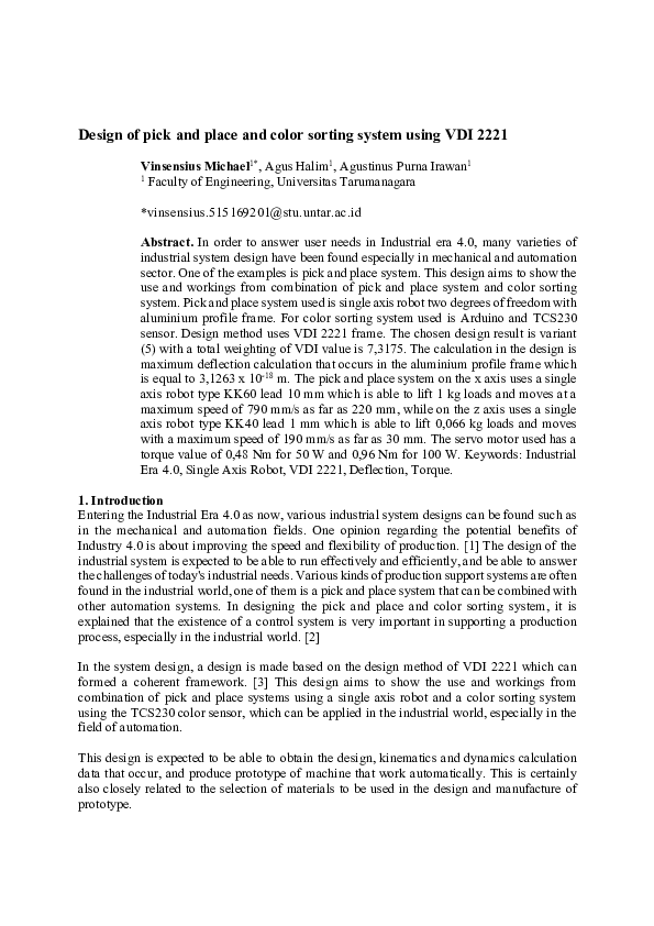 (PDF) Design of pick and place and color sorting system using VDI 2221
