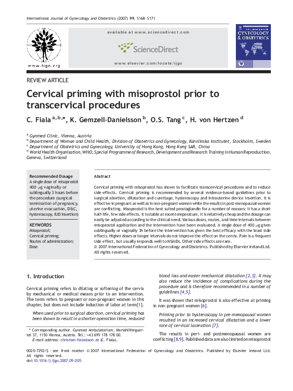 (PDF) Cervical priming with misoprostol prior to transcervical ...