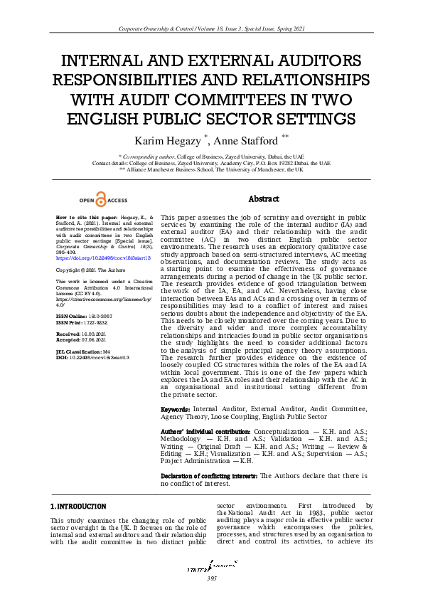 (PDF) Internal and external auditors responsibilities and relationships with audit committees in ...