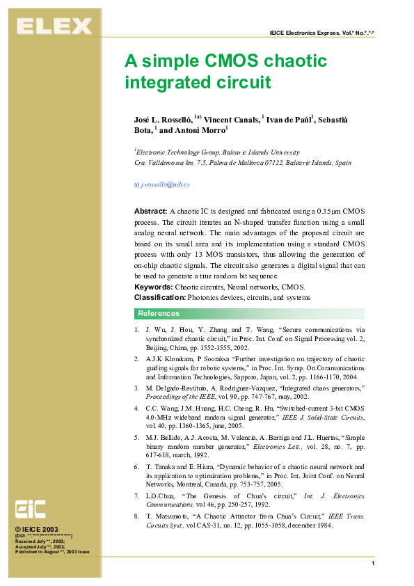 (PDF) A simple CMOS chaotic integrated circuit