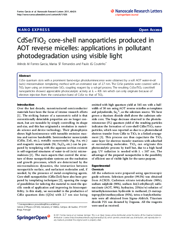 (PDF) CdSe/TiO2 core-shell nanoparticles produced in AOT reverse ...