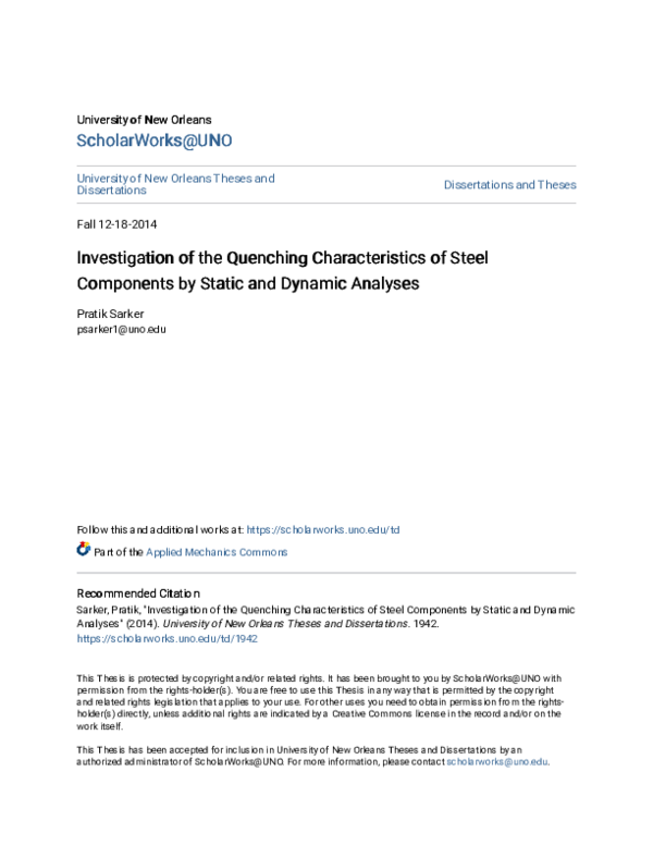 (PDF) Investigation of the Quenching Characteristics of Steel ...