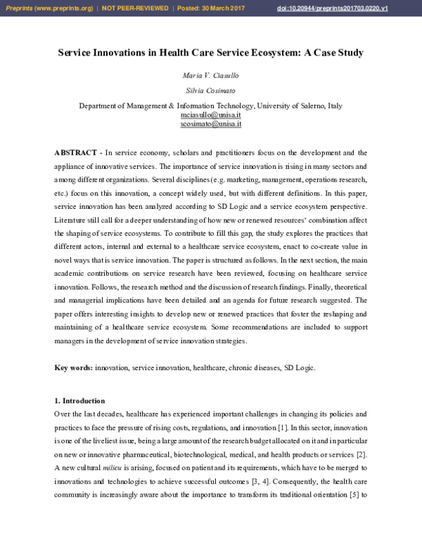 (PDF) Service Innovations in Health Care Service Ecosystem: A Case Study