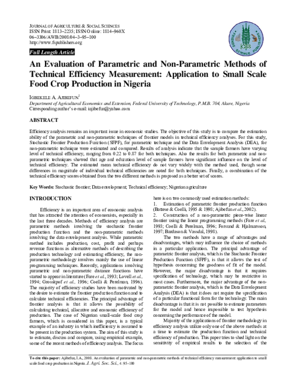 Pdf An Evaluation Of Parametric And Non Parametric Methods Of Technical Efficiency Measurement