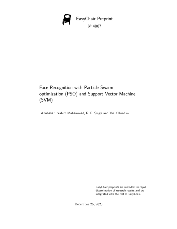 Pdf Face Recognition With Particle Swarm Optimization Pso And 5500