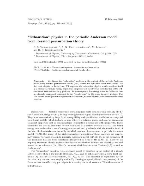 (PDF) Exhaustion" physics in the periodic anderson model using iterated perturbation theory