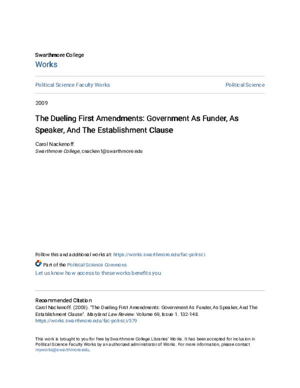 (PDF) The Dueling First Amendments: Government As Funder, As Speaker ...