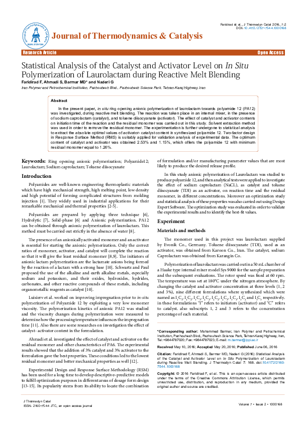 (PDF) Statistical Analysis of the Catalyst and Activator Level on In ...