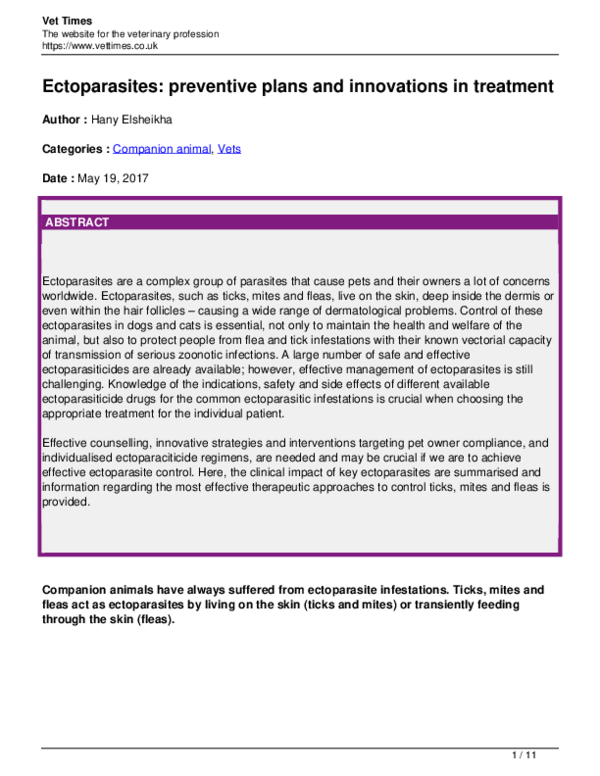(PDF) Ectoparasites : preventive plans and innovations in treatment