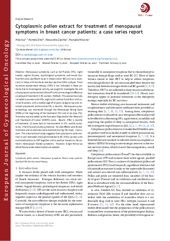 (PDF) Cytoplasmic pollen extract for treatment of menopausal symptoms ...