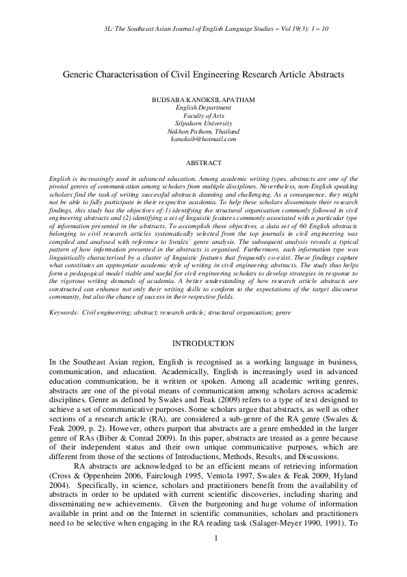 (PDF) Generic Characterisation of Civil Engineering Research Article ...