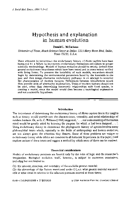 (PDF) Hypothesis and explanation in human evolution