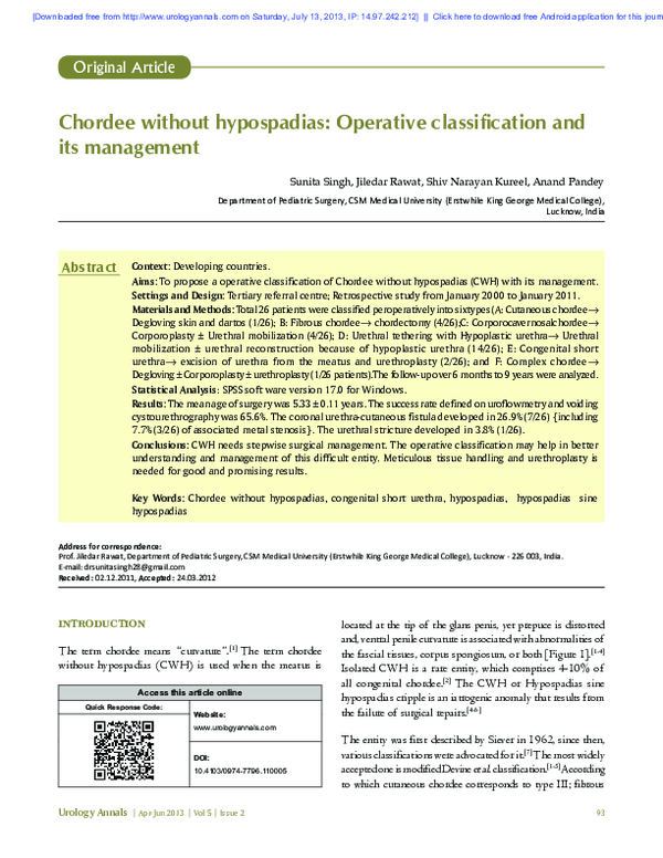 (PDF) Chordee without hypospadias: Operative classification and its ...