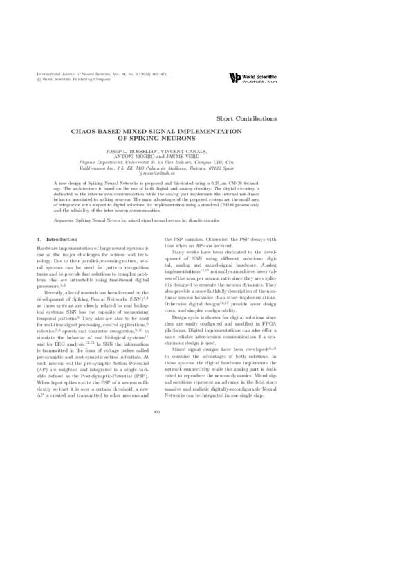 (PDF) Chaos-based mixed signal implementation of spiking neurons