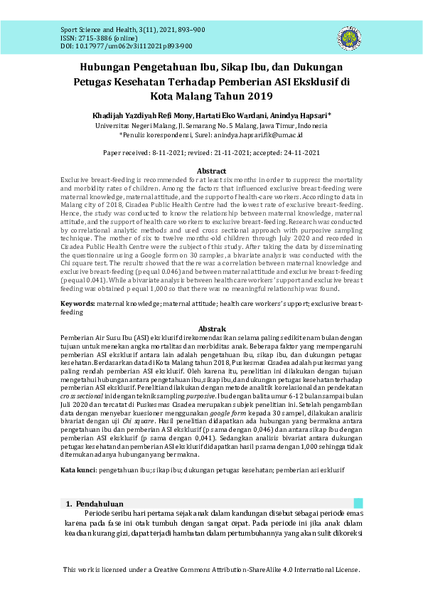 (PDF) Hubungan Pengetahuan Ibu, Sikap Ibu, dan Dukungan Petugas Kesehatan Terhadap Pemberian ASI ...