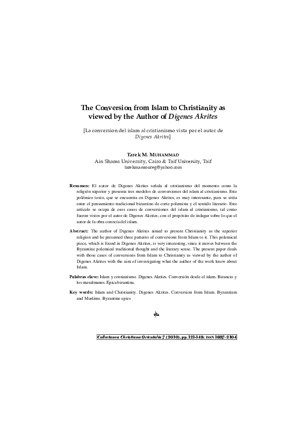 (PDF) The conversion from Islam to Christianity as viewed by the author ...