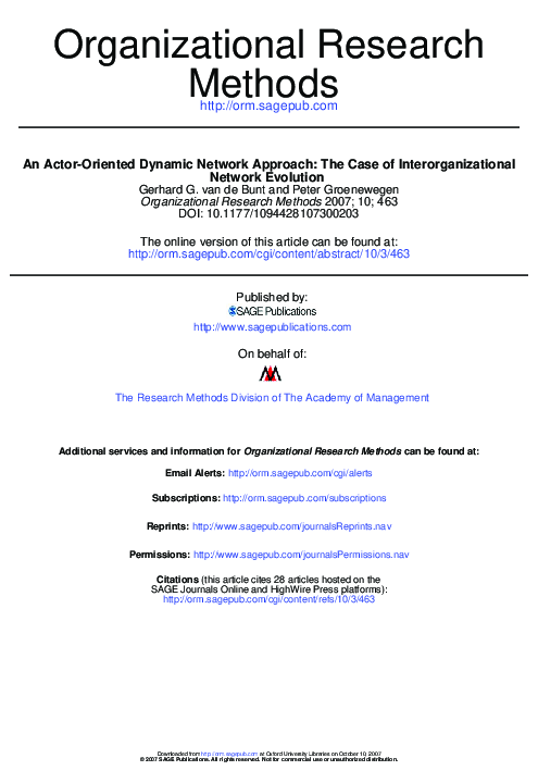 (PDF) Groenewegen Network Evolution An Actor-Oriented Dynamic Network Approach : The Case of ...