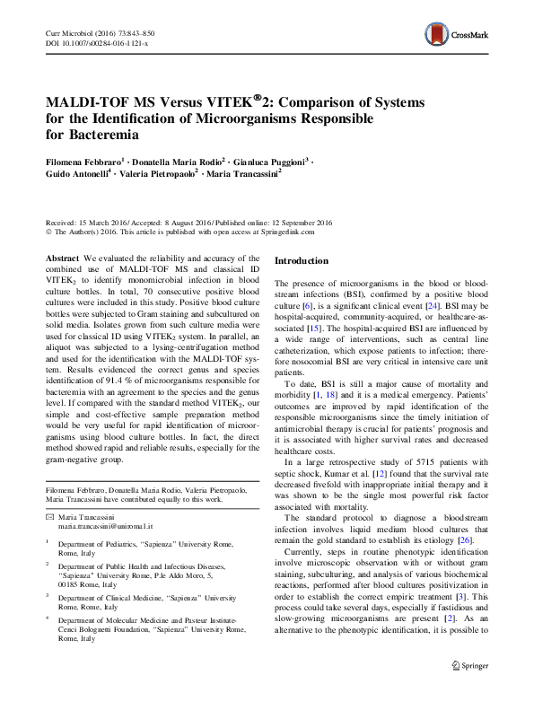 (PDF) MALDI-TOF MS Versus VITEK®2: Comparison of Systems for the ...