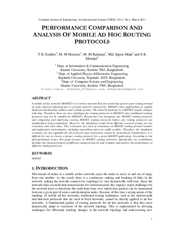 Pdf Performance Comparison And Analysis Of Mobile Ad Hoc Routing