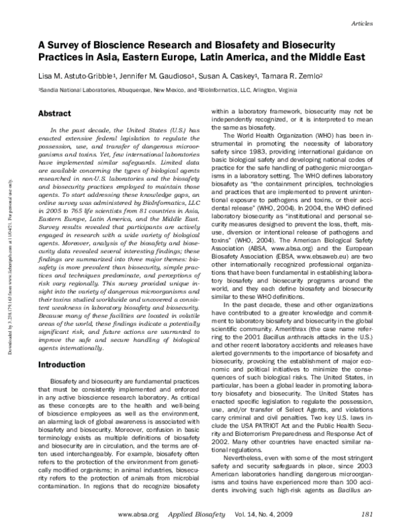 (PDF) A Survey of Bioscience Research and Biosafety and Biosecurity ...