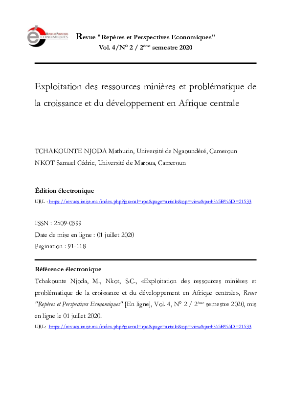 (PDF) Exploitation des ressources minières et problématique de la ...