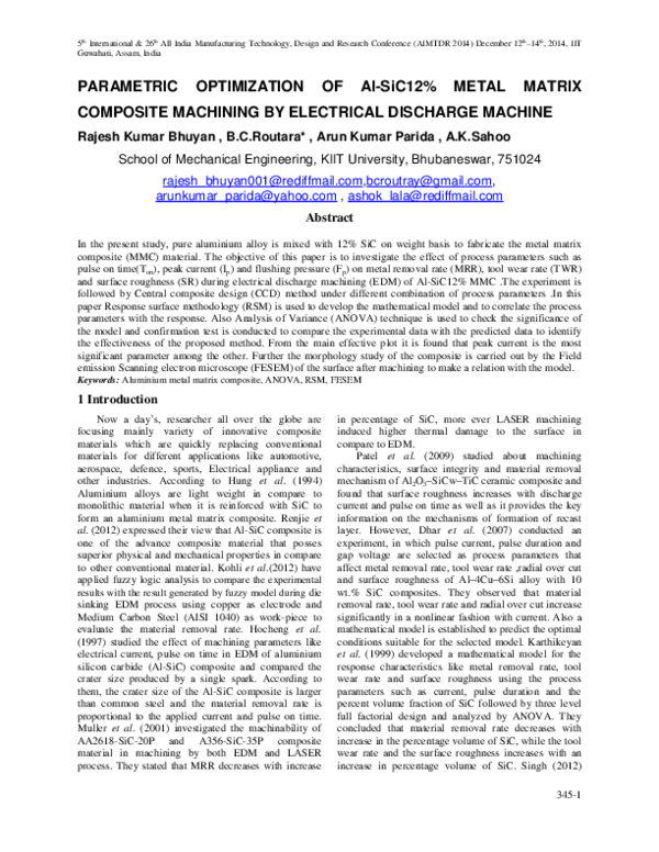 (PDF) PARAMETRIC OPTIMIZATION OF Al-SiC 12 % METAL MATRIX COMPOSITE MACHINING BY ELECTRICAL ...