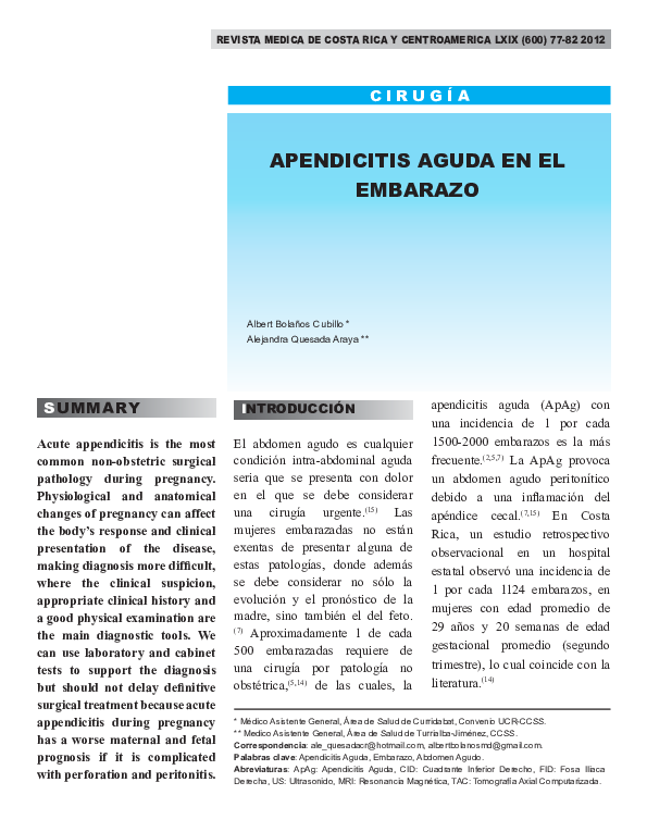 (PDF) Apendicitis aguda en el embarazo | Albert Bolanos - Academia.edu