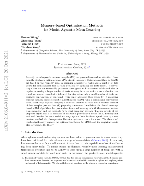 (PDF) Memory-based Optimization Methods for Model-Agnostic Meta-Learning