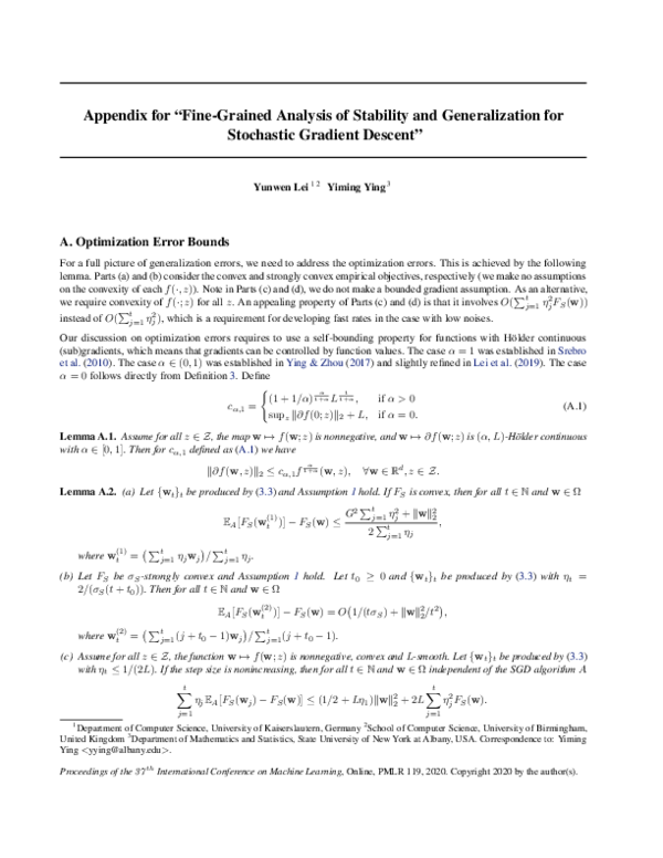 (PDF) Appendix for “Fine-Grained Analysis of Stability and Generalization for Stochastic ...