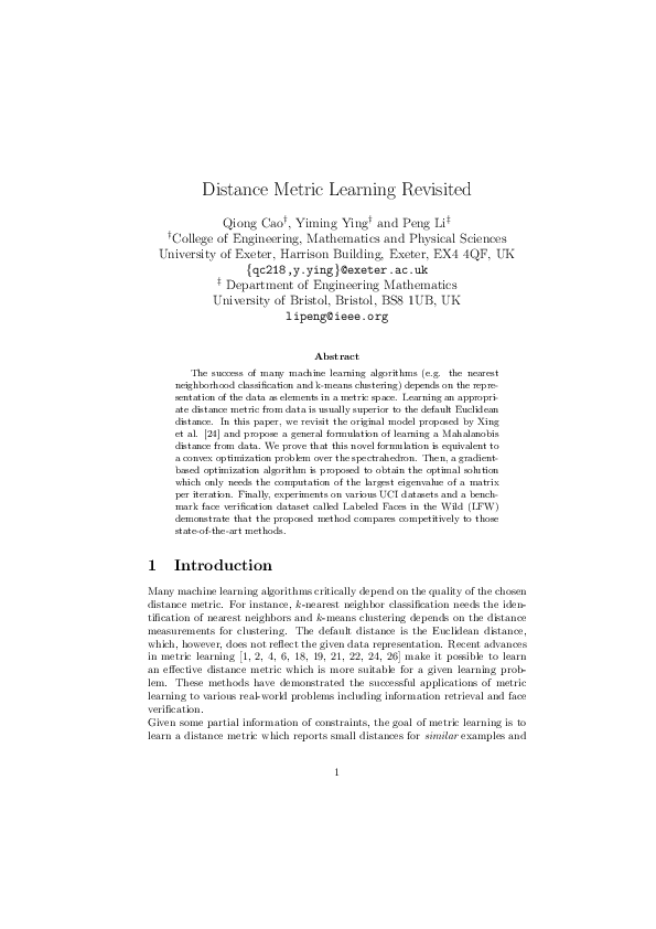 (PDF) Distance Metric Learning Revisited