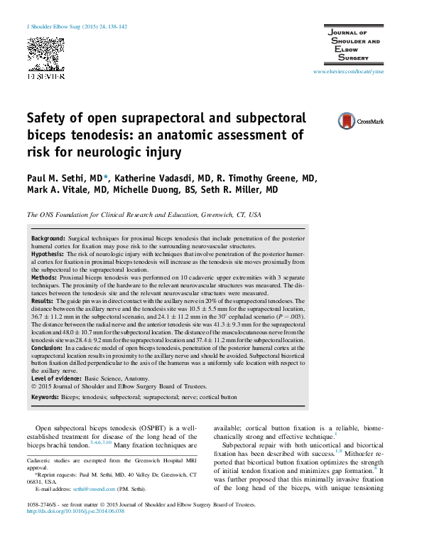 (PDF) Safety of open suprapectoral and subpectoral biceps tenodesis: an ...