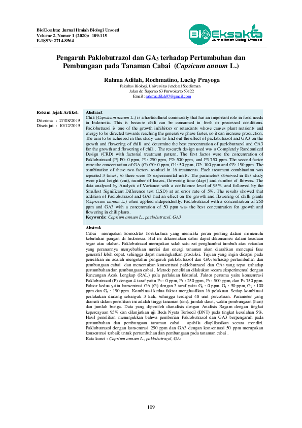 (PDF) PENGARUH PAKLOBUTRAZOL DAN GA3 TERHADAP PERTUMBUHAN DAN ...