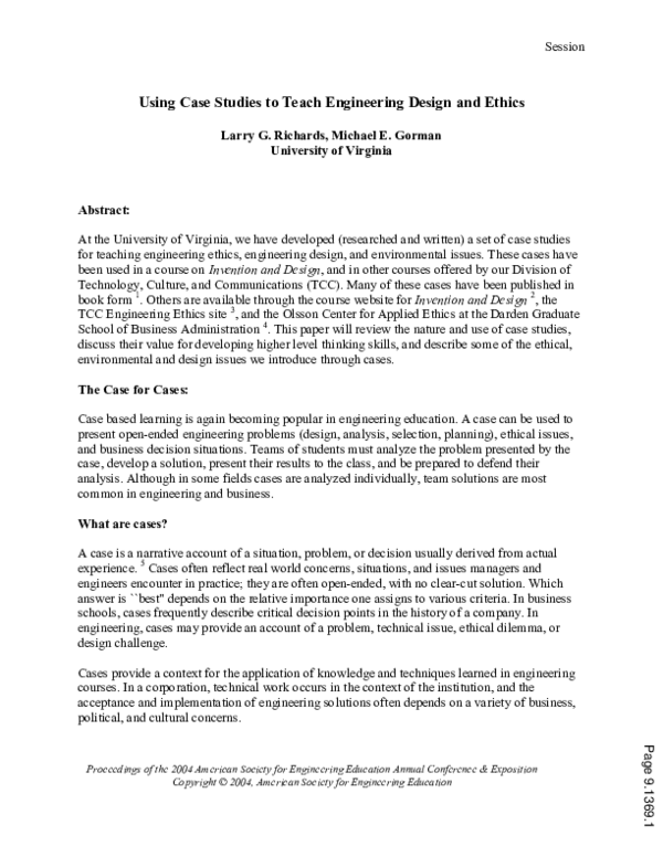 (PDF) Using Case Studies To Teach Engineering Design And Ethics