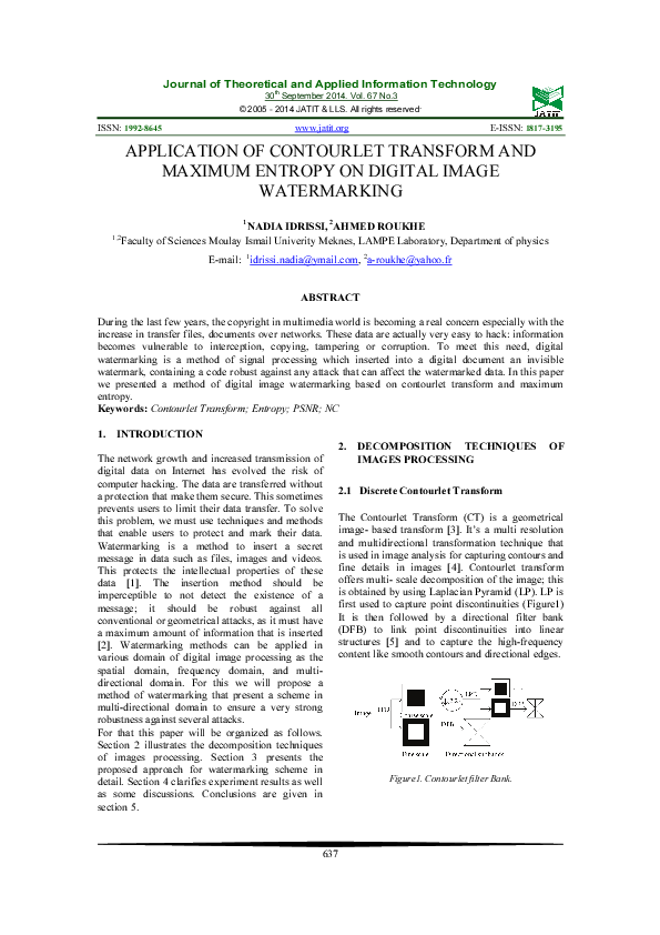 (PDF) Application of contourlet transform and maximum entropy on ...