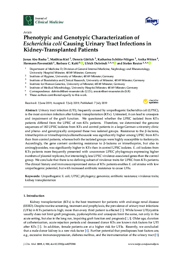 (PDF) Phenotypic and Genotypic Characterization of Escherichia coli Causing Urinary Tract ...