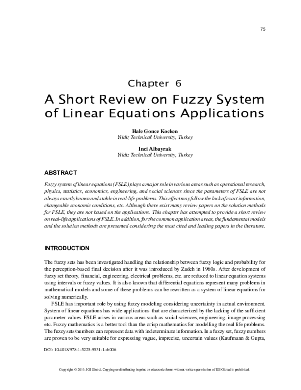 Pdf A Short Review On Fuzzy System Of Linear Equations Applications