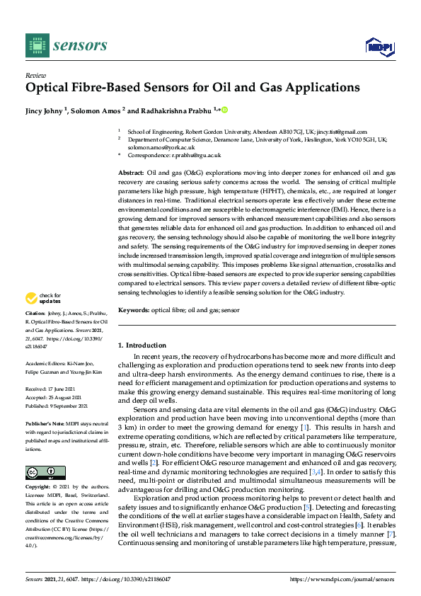 (PDF) Optical Fibre-Based Sensors for Oil and Gas Applications