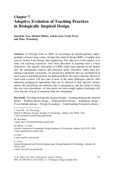 (PDF) Adaptive Evolution of Teaching Practices in Biologically Inspired ...