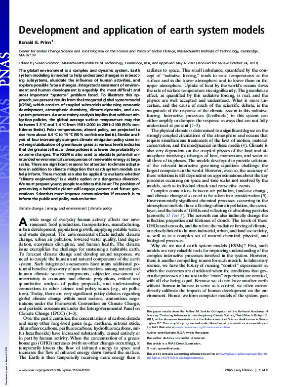 (PDF) Development and application of earth system models