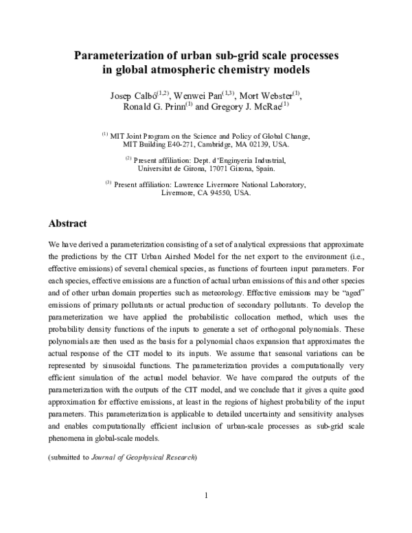 Pdf Parameterization Of Urban Subgrid Scale Processes In Global