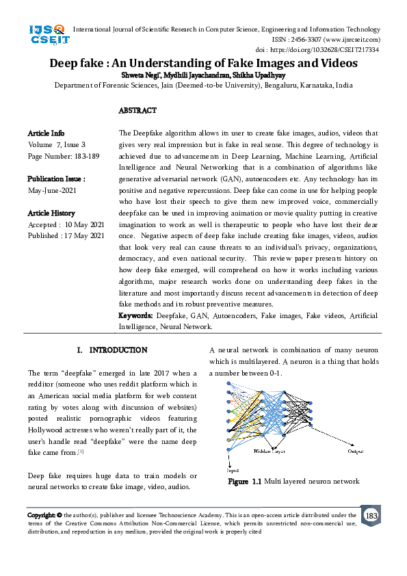 (PDF) Deep fake : An Understanding of Fake Images and Videos