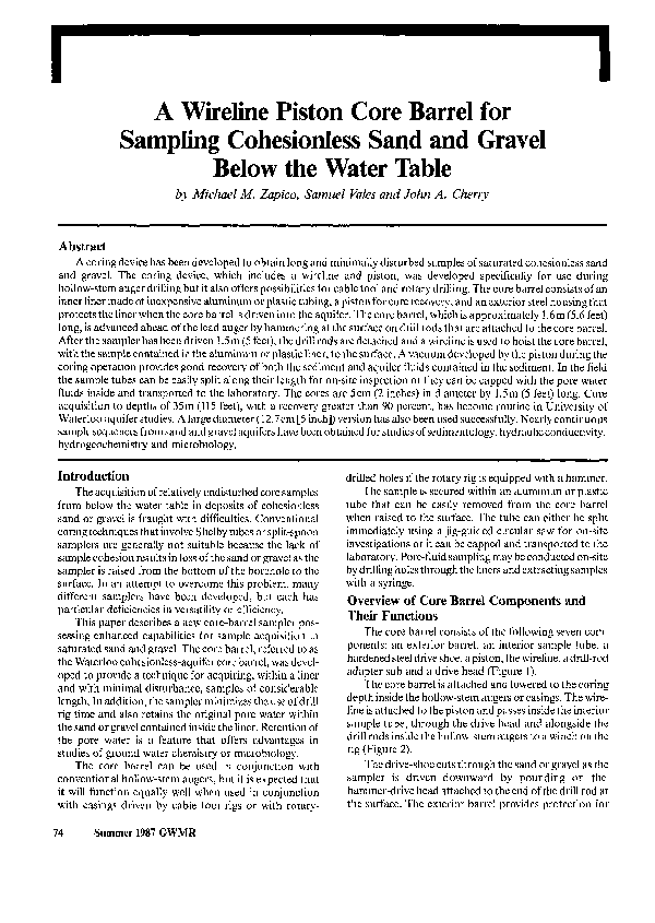 (PDF) A Wireline Piston Core Barrel for Sampling Cohesionless Sand and ...